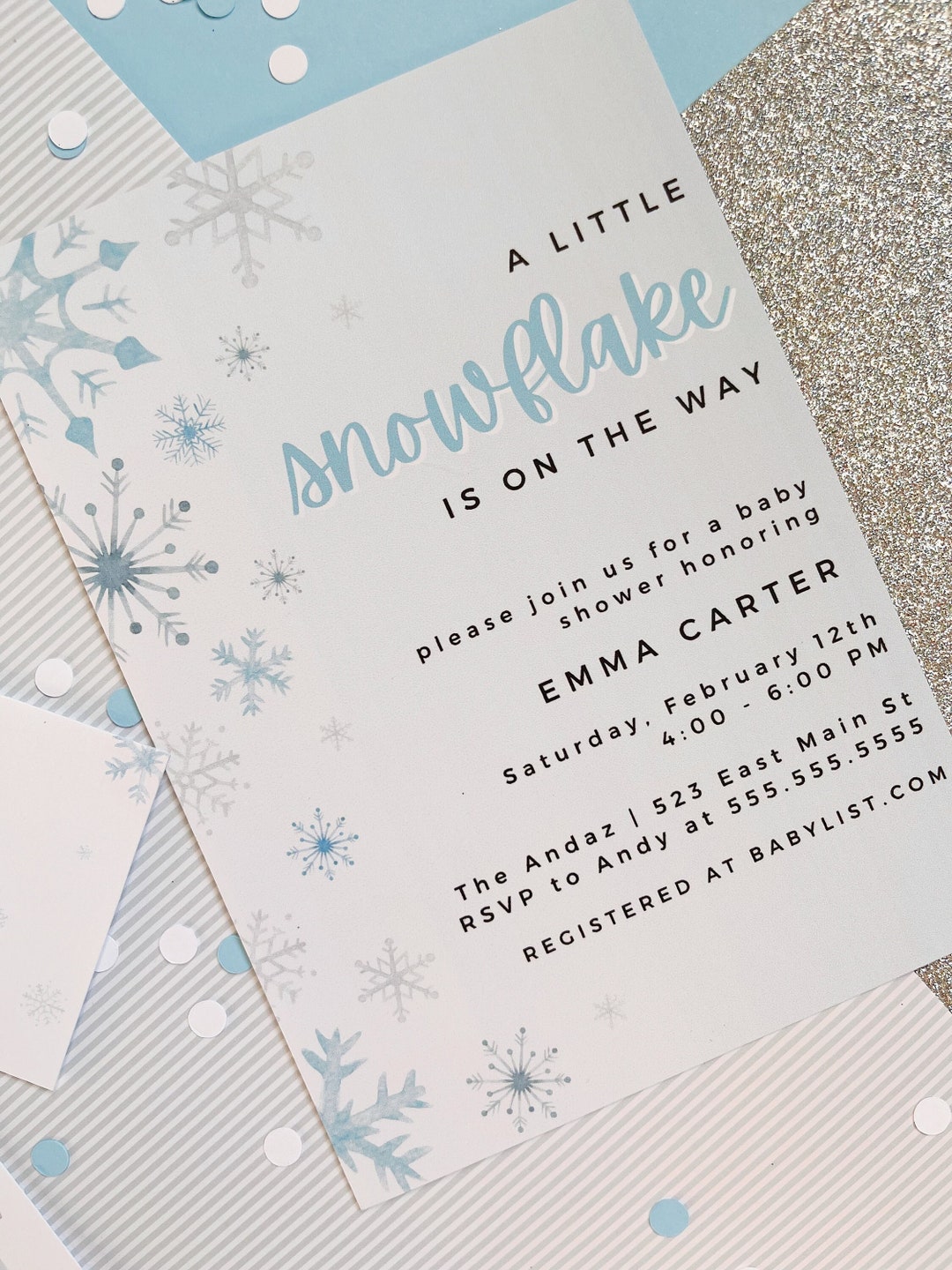Snowflake Baby Shower Invitation | A Little Snowflake is on the Way ...