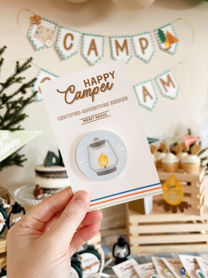 Merit Badges | Set of 7 | Happy Camper Party Favor | Camping Favors ...