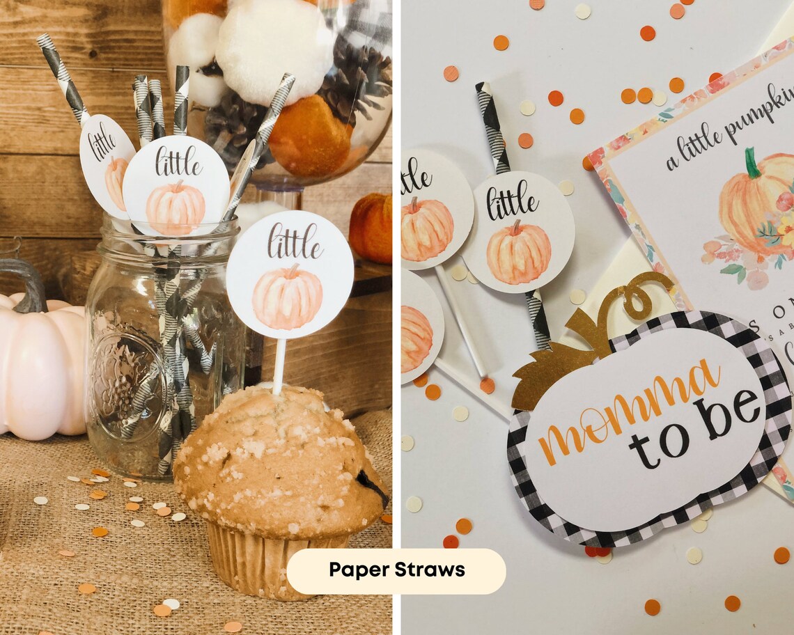 Little Pumpkin Paper Straws | Little Pumpkin | Baby Shower Decorations ...