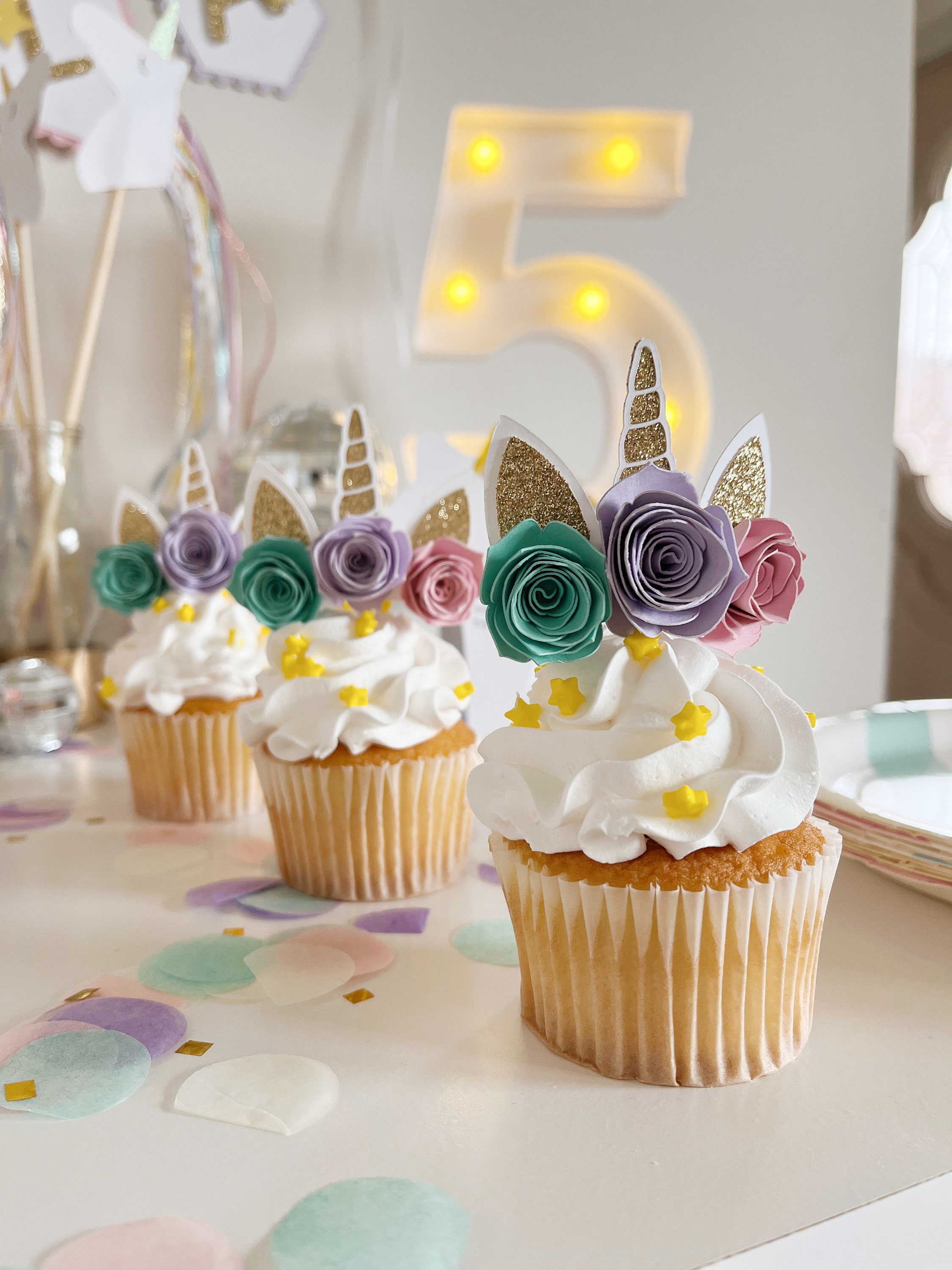 Unicorn Cupcake Toppers Set of 5 Birthday Party Decorations - Etsy