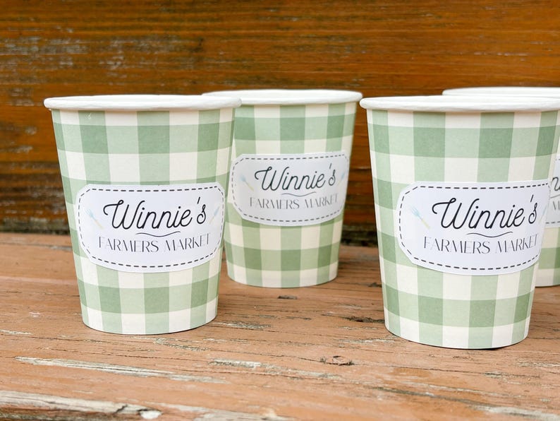 Custom Green Plaid Paper Cups 10ct | Locally Grown Baby Shower | Farmer ...