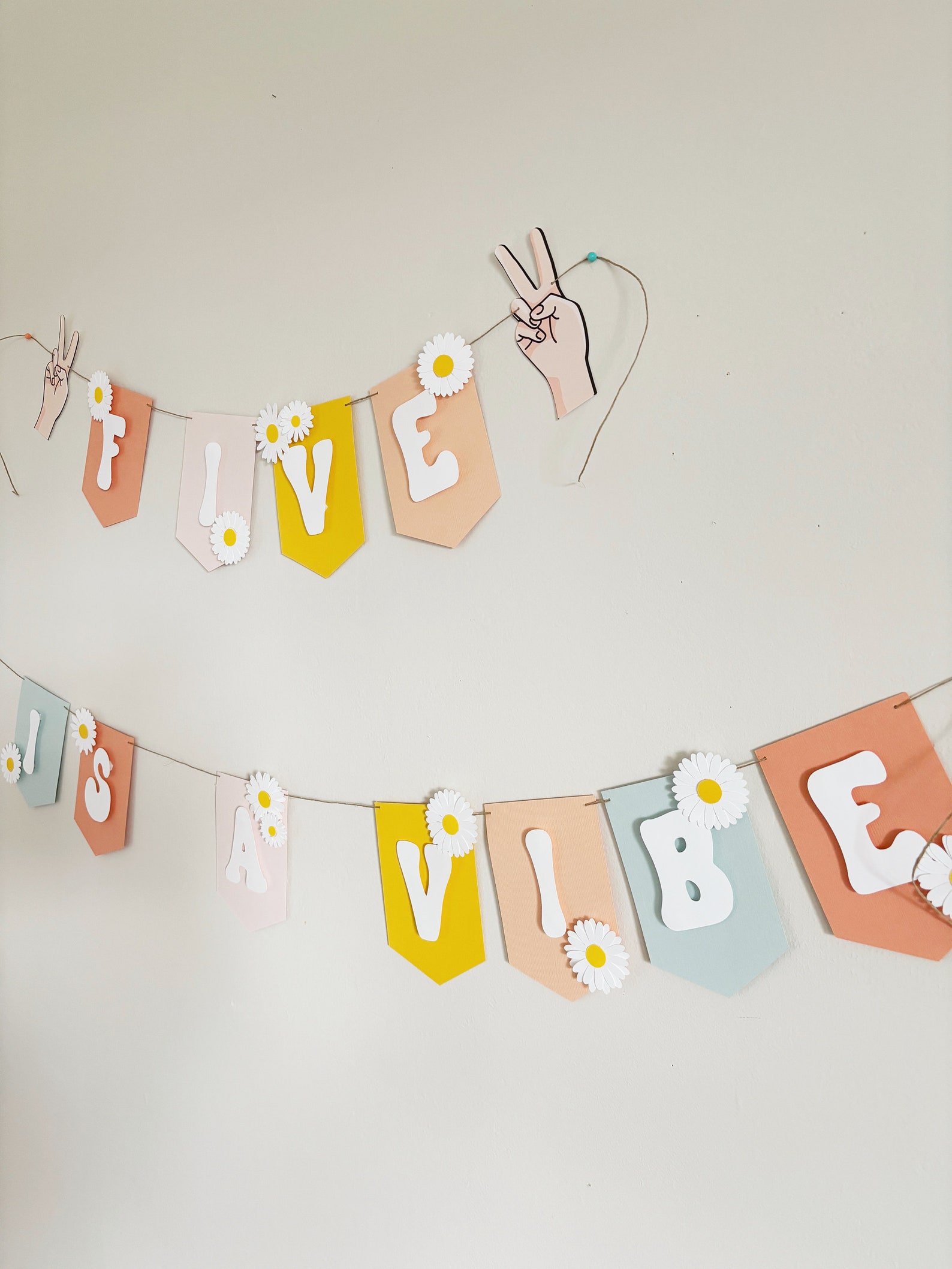 Five is a Vibe Birthday Banner | Daisy Birthday Party Decorations | 70s ...