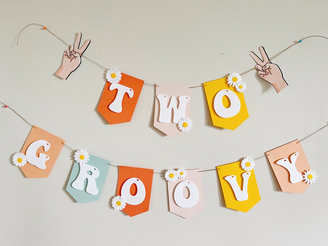 Two Groovy Birthday Banner | Daisy Birthday Party Decorations | 70s ...