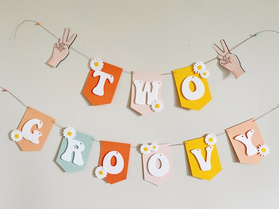 Two Groovy Birthday Banner Daisy Birthday Party Decorations - Etsy