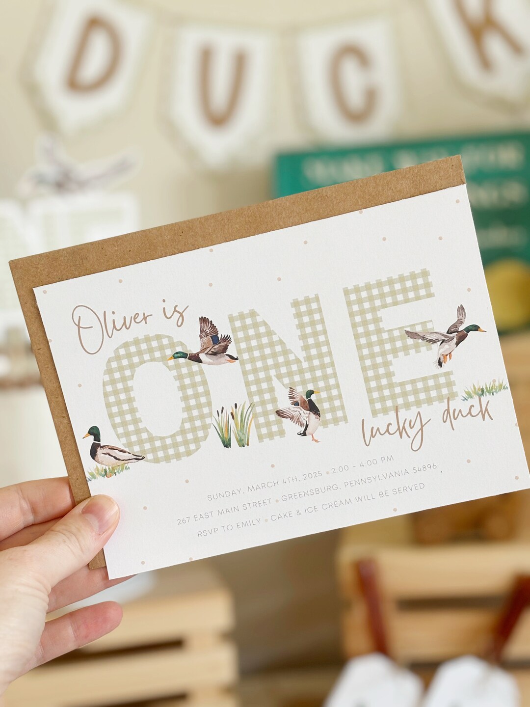 One Lucky Duck Birthday Invitation Duck Hunting Theme First Birthday ...