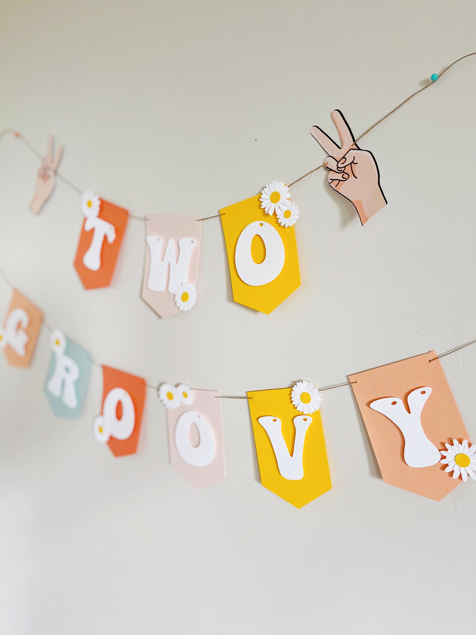 Two Groovy Birthday Banner Daisy Birthday Party Decorations - Etsy