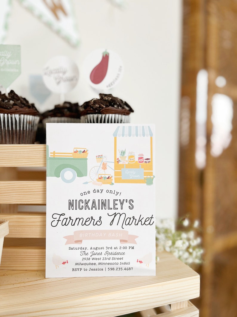 Farmers Market Birthday Party Invitation | Printable or Printed | Farm ...