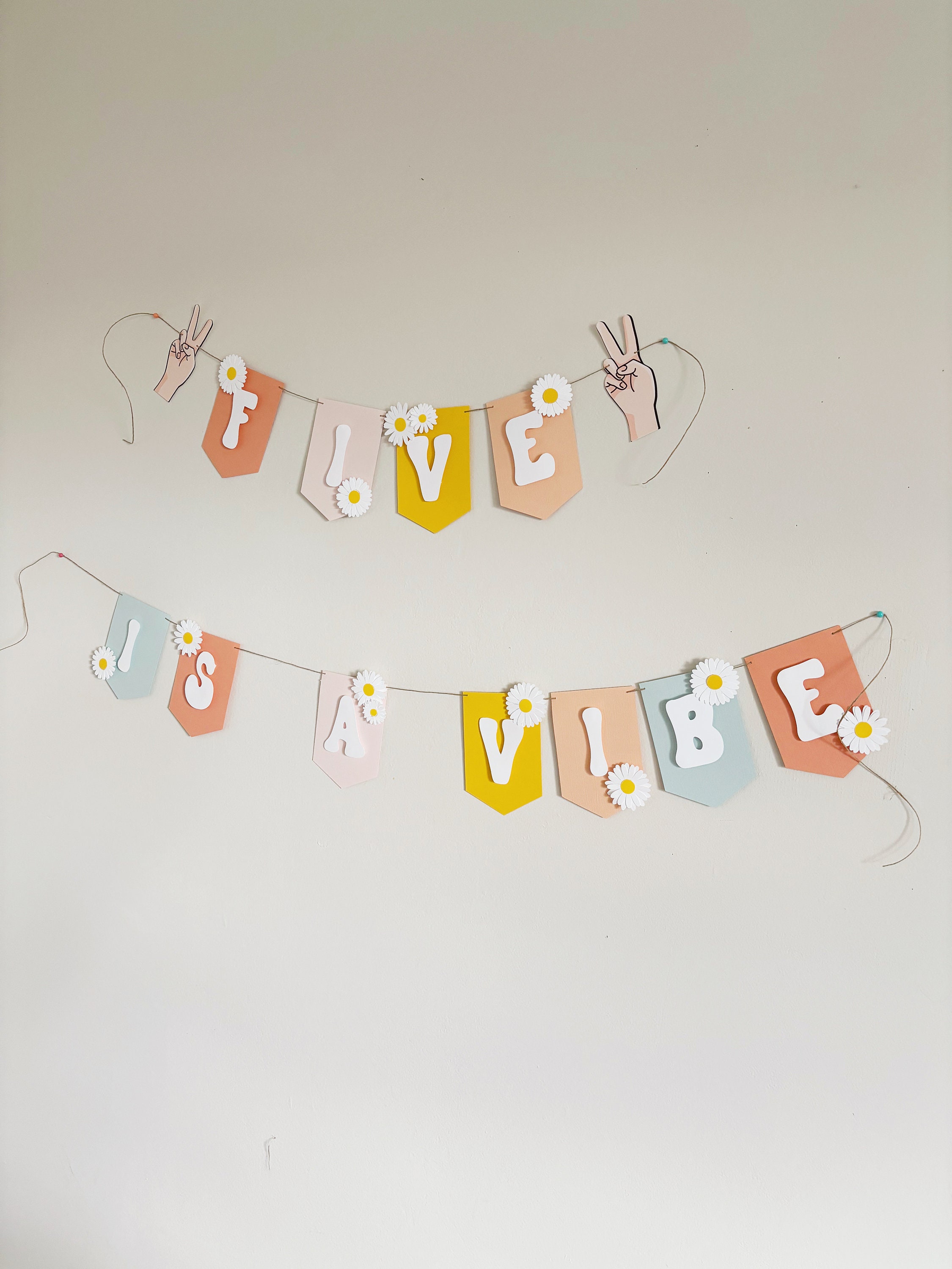 Five is a Vibe Birthday Banner | Daisy Birthday Party Decorations | 70s ...