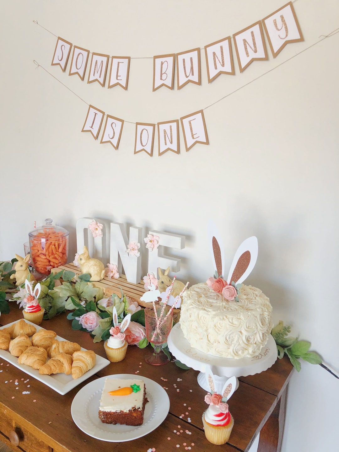 Some Bunny is One Birthday Banner | Rabbit Birthday | Girl Birthday ...
