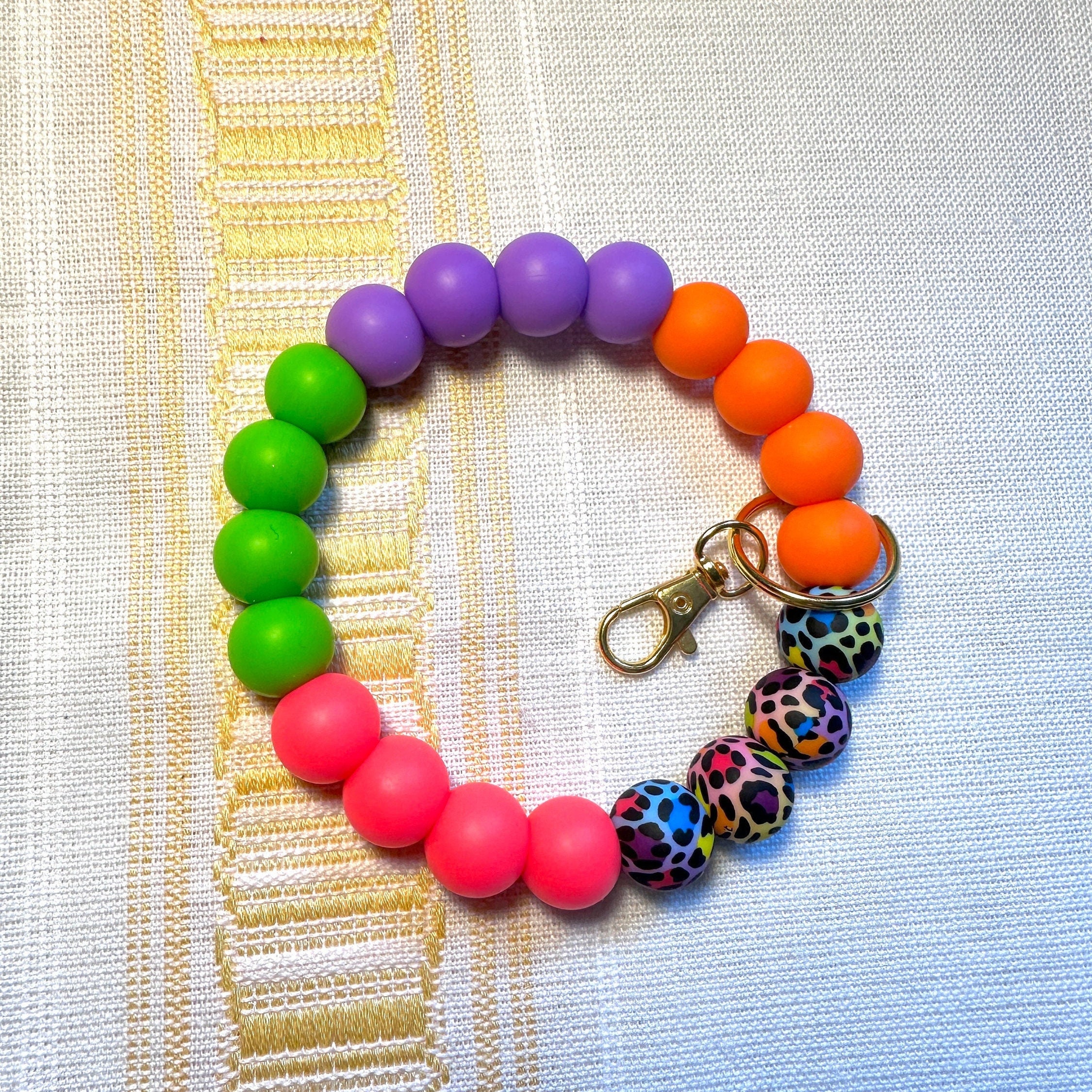 Neon Leopard Silicone Wristlet Keychain, Lobster Clasp, Keyring, Bright ...