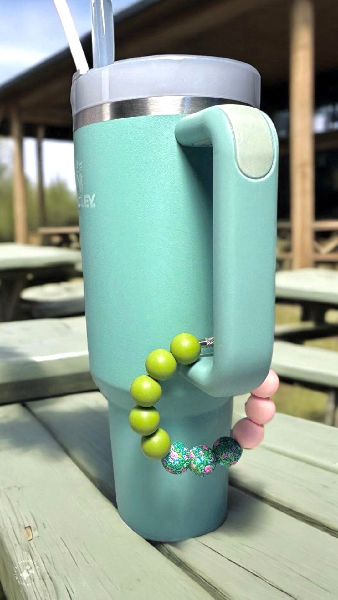 Green Floral Tumbler Handle Cup Charm or Mini Keychain Keyring, Water ...