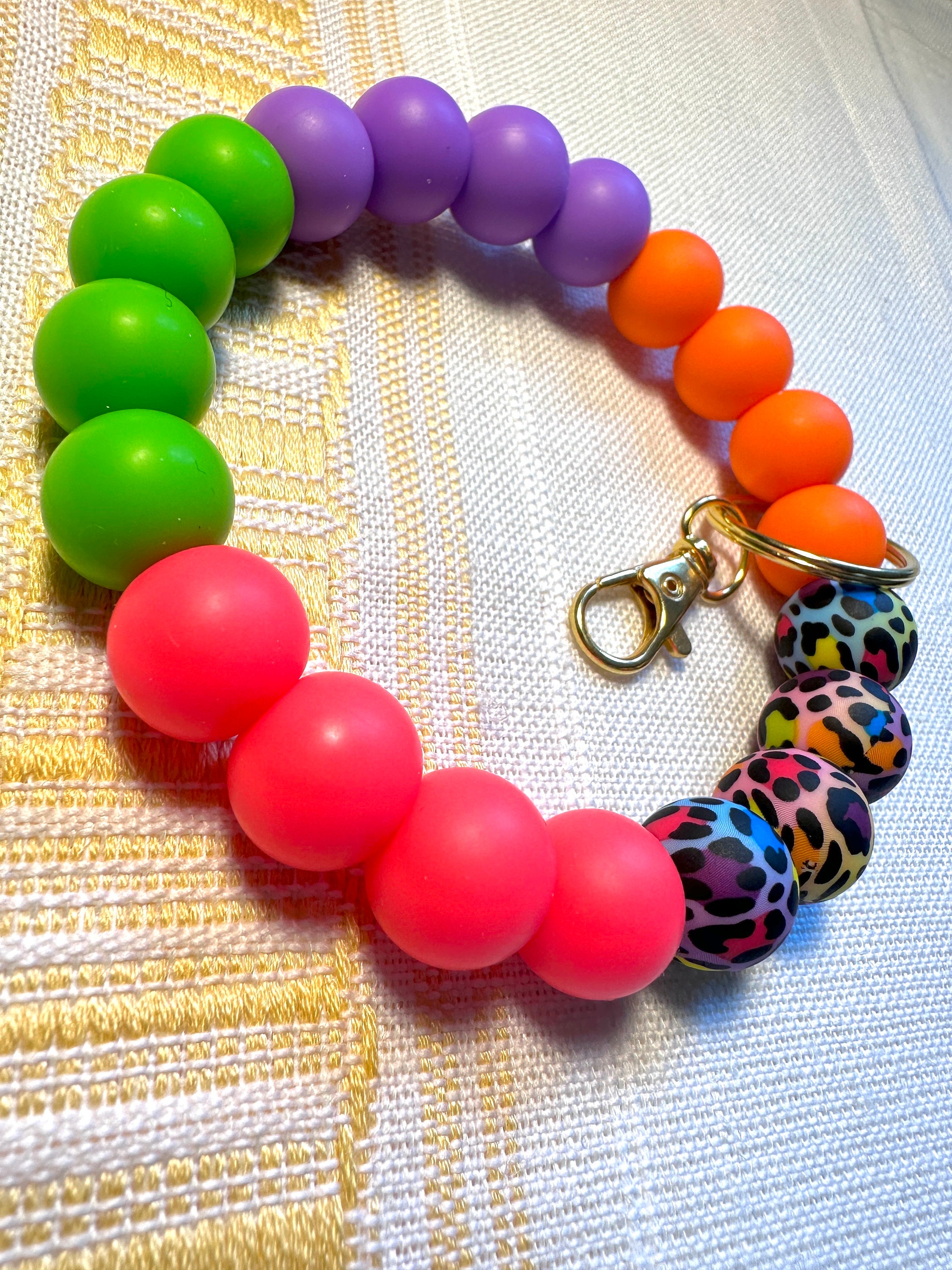 Neon Leopard Silicone Wristlet Keychain, Lobster Clasp, Keyring, Bright ...