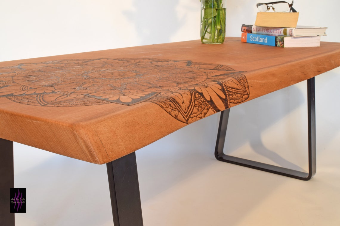Beech Coffee Table Feature Piece Hand Pyrography Table | Etsy