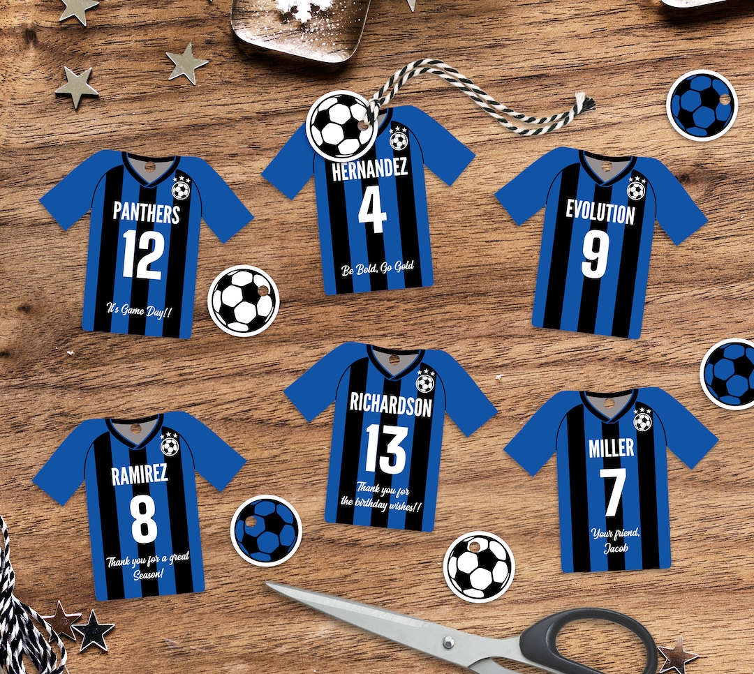 Editable Soccer Party Favor Tags, Personalized, Jersey Shaped Printable ...