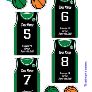 Editable Basketball Party Favor Tags, Personalized, Jersey Shaped ...