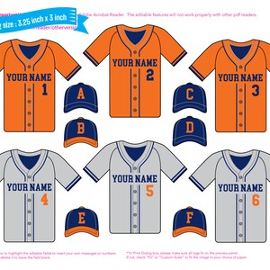 Editable Baseball Team Party Favor Tags, Personalized, Jersey Shaped ...