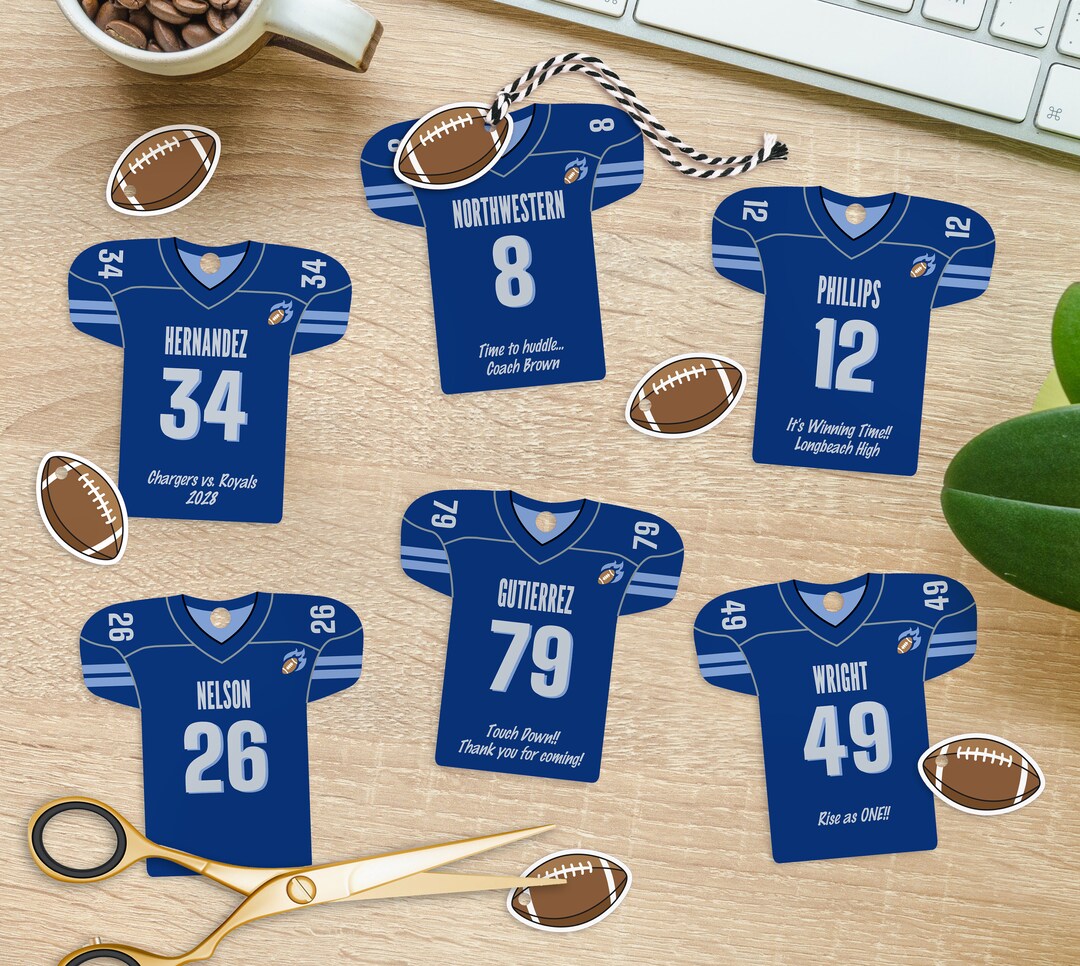 Editable Football Party Favor Tags, Personalized, Jersey Printable ...