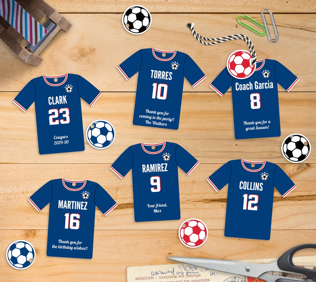 Editable Soccer Party Favor Tags, Personalized, Jersey Ball Templates ...