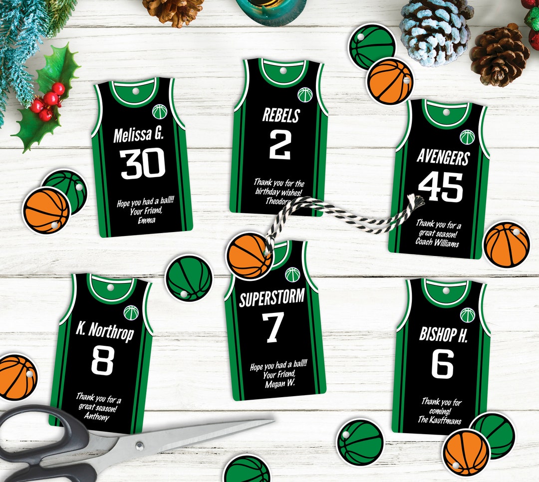 Editable Basketball Party Favor Tags, Personalized, Jersey Shaped ...