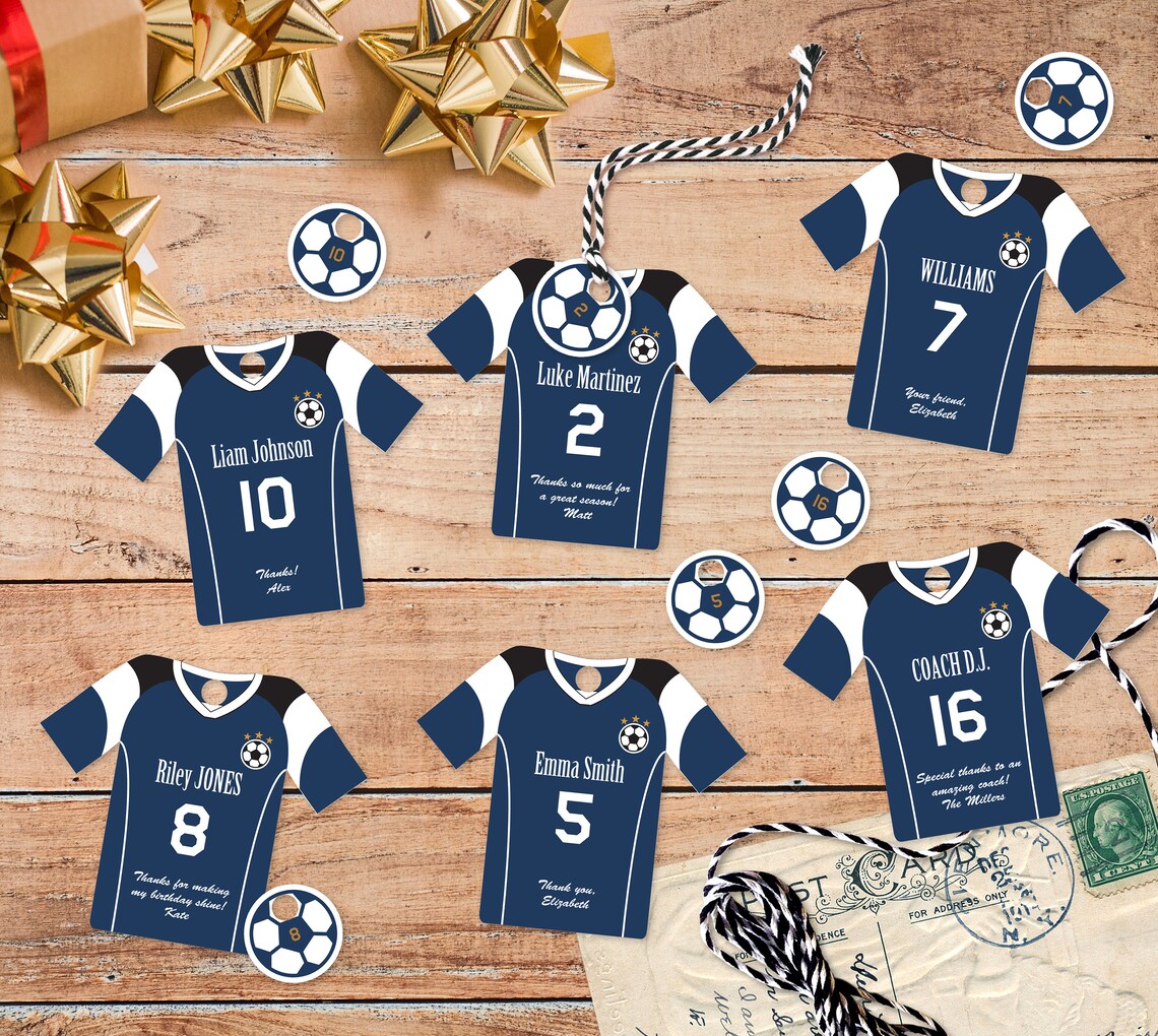 Editable Soccer Party Favor Tags personalized Jersey Shaped | Etsy