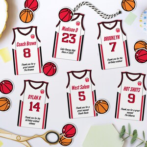Editable Basketball Party Favor Tags, Personalized, Jersey Shaped ...