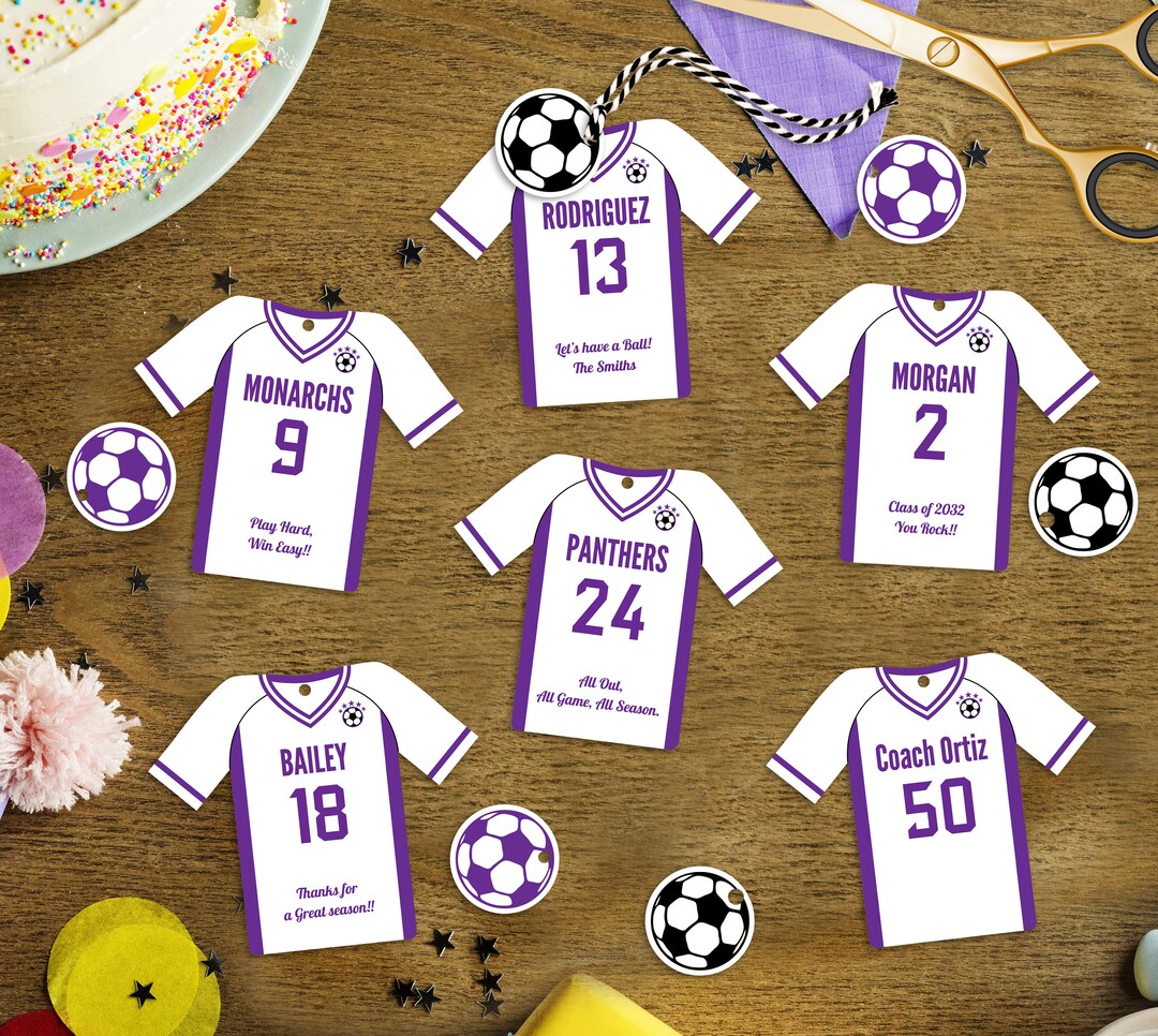 Editable Soccer Party Favor Tags, Personalized, Jersey Shaped Printable ...