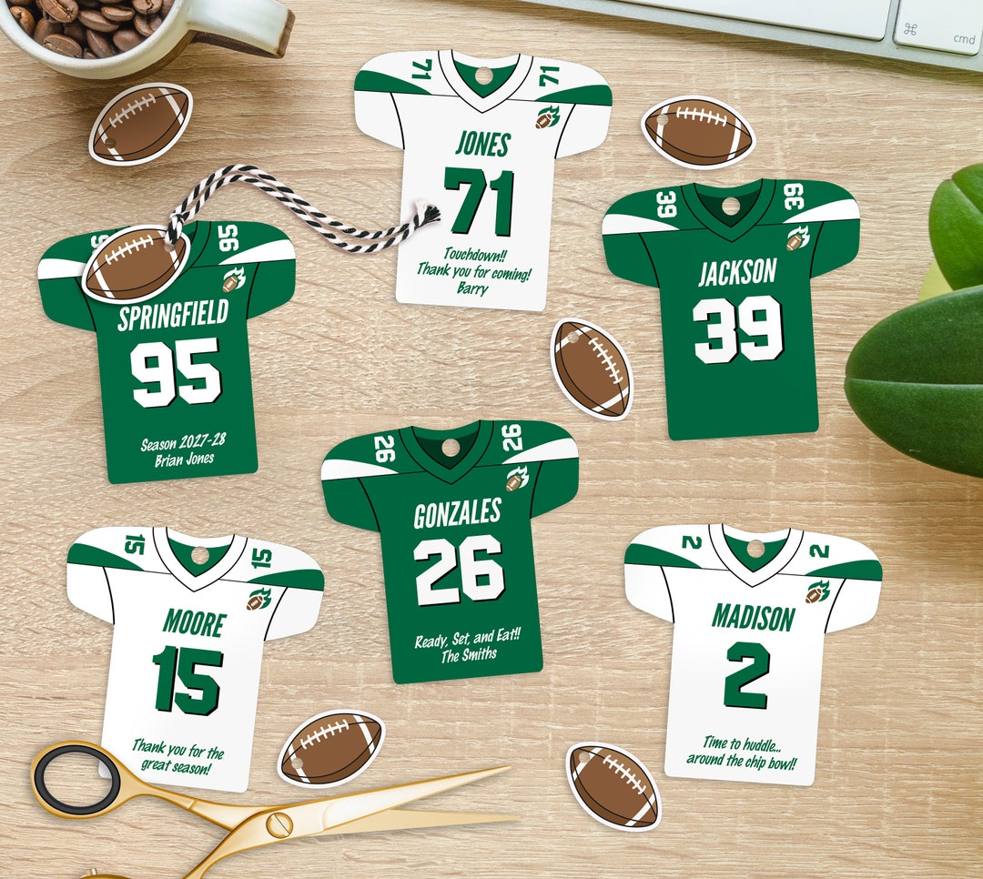 Personalized Football Jersey Favor Tags: Printable Team Banquet ...