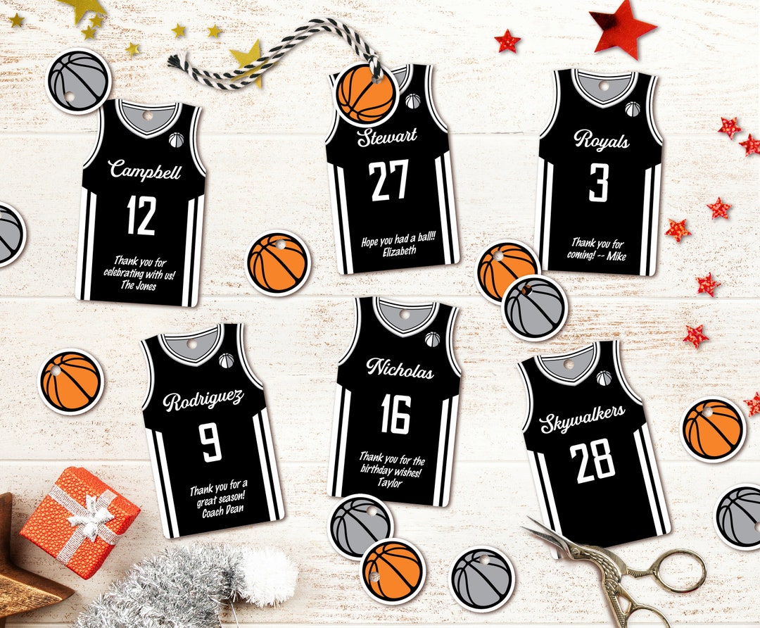Editable Basketball Party Favor Tags, Personalized, Jersey Shaped ...