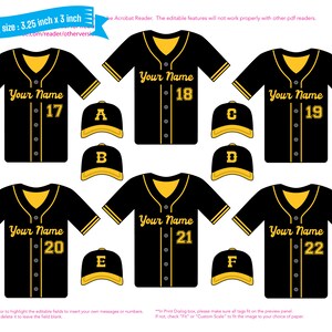 Editable Baseball Team Party Favor Tags, Personalized, Jersey Template ...
