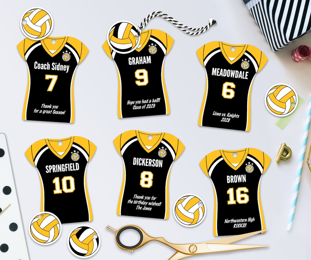 Editable Volleyball Party Favor Tags, Personalized, Jersey Shaped ...
