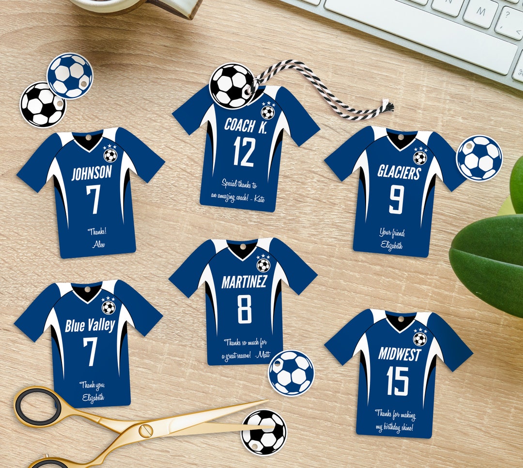 Editable Soccer Party Favor Tags, Personalized, Jersey Shaped Printable ...