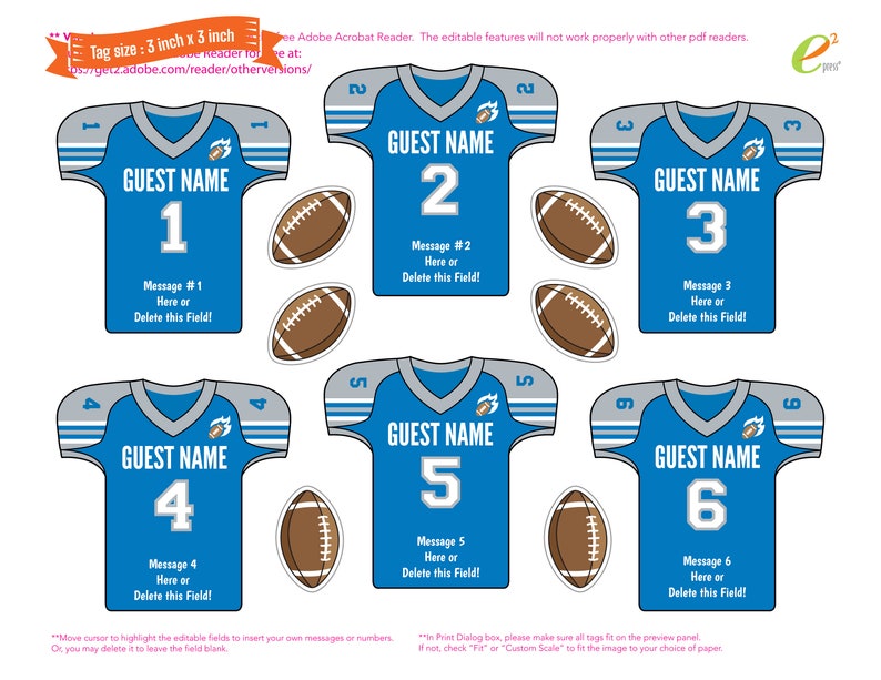 Editable Football Jersey Favor Tags, Personalized Printable (instant ...