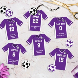Editable Soccer Party Favor Tags, Personalized, Jersey Shaped Printable ...