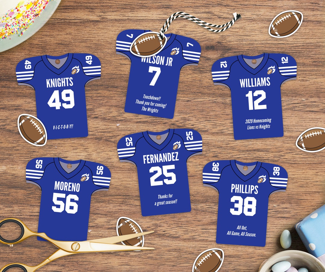 Editable Football Jersey Favor Tags, Printable Team Banquet (instant ...