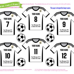 Editable Soccer Party Favor Tags, Personalized, Jersey Shaped Printable ...