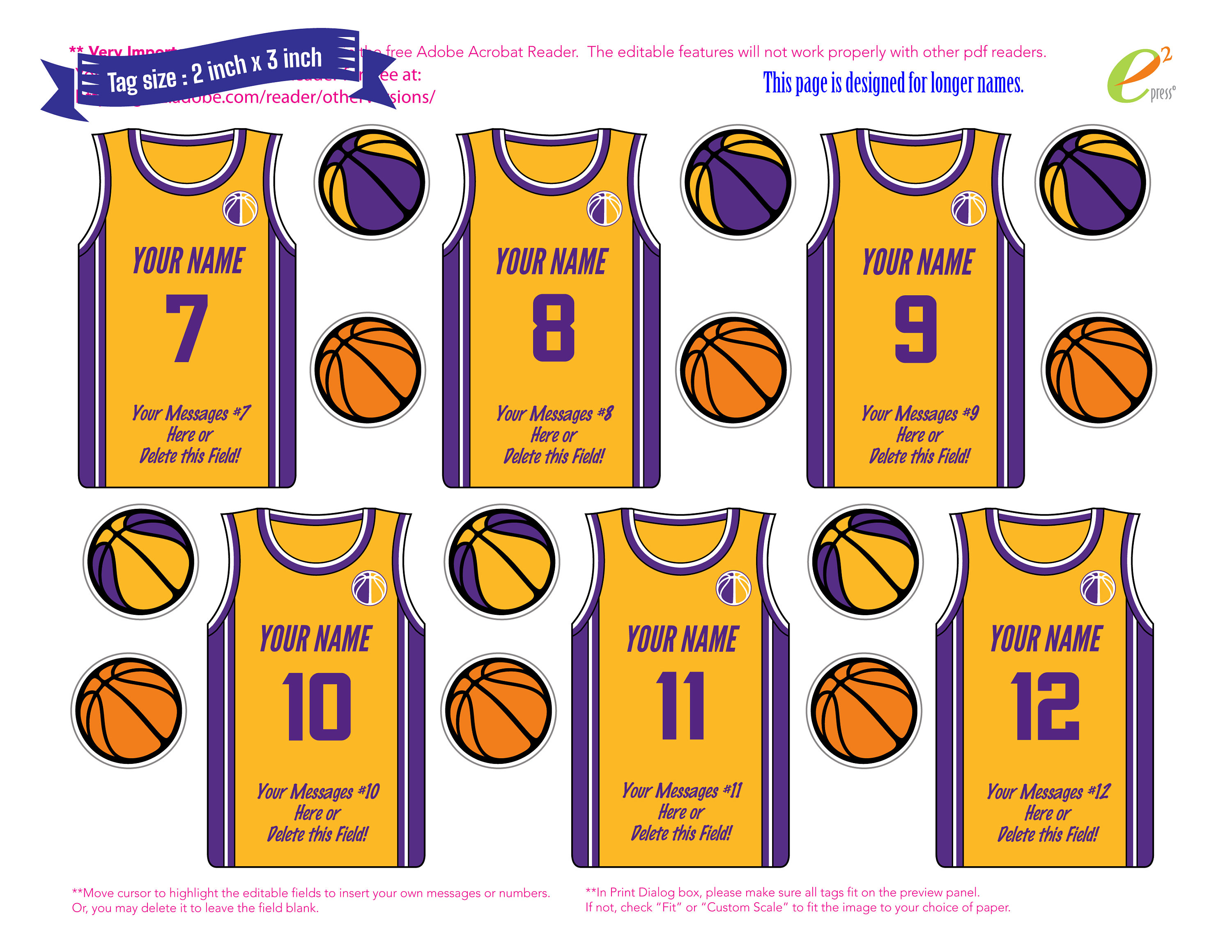 Personalized Basketball Jersey Favor Tags: Team Birthday Party (instant ...