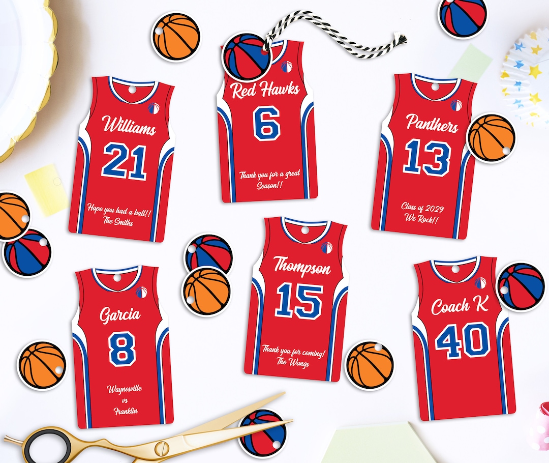 Editable Basketball Party Favor Tags, Personalized, Jersey Shaped ...