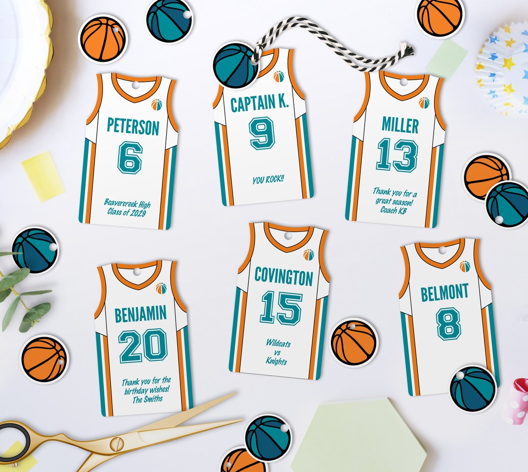 Editable Basketball Party Favor Tags, Personalized, Jersey Template ...