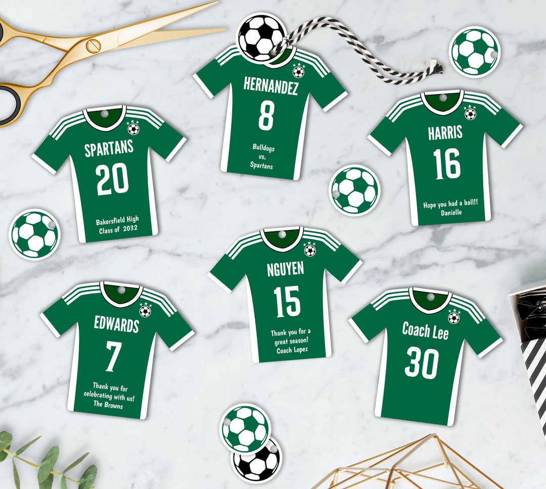 Editable Soccer Party Favor Tags, Personalized, Jersey Shaped Printable ...