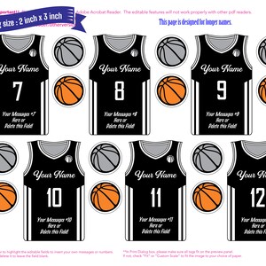 Editable Basketball Party Favor Tags, Personalized, Jersey Shaped ...