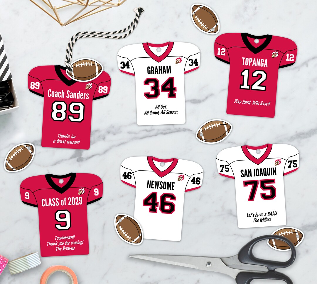 Editable Football Party Favor Tags, Personalized, Jersey Printable ...