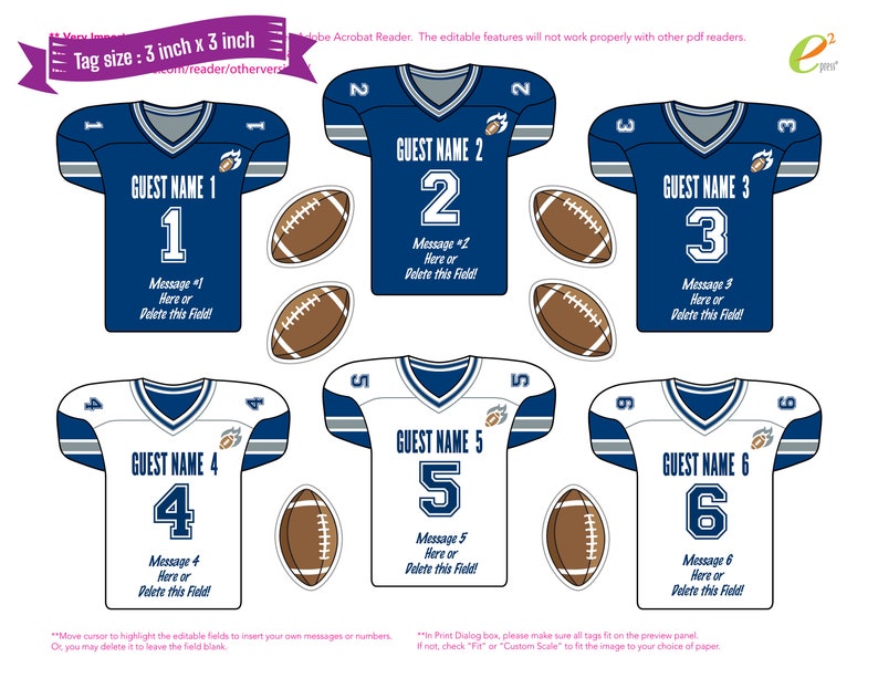 Editable Football Party Favor Tags Personalized Jersey - Etsy
