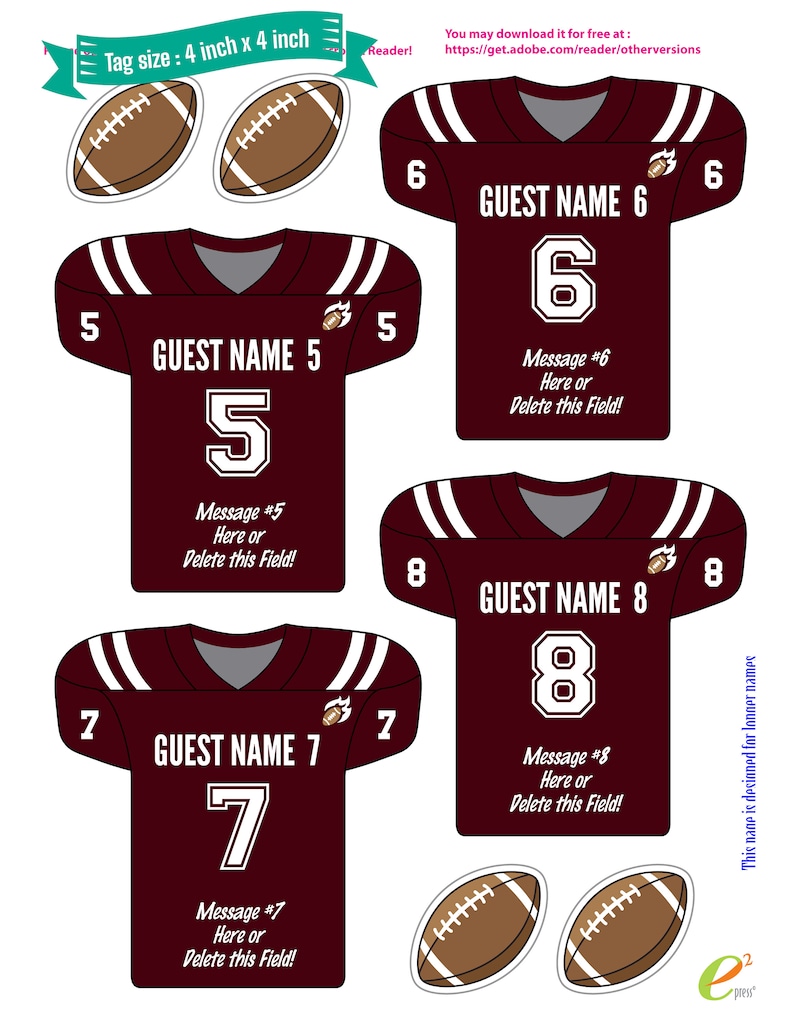 Editable Football Jersey Favor Tags: Personalized Team Banquet (instant ...
