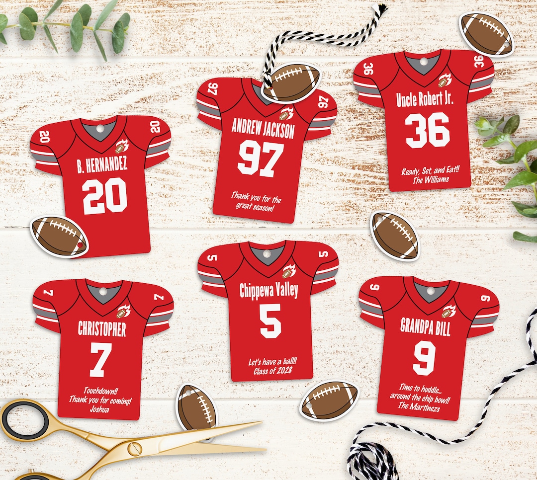 Editable Football Jersey Favor Tags, Printable Team Banquet (instant ...
