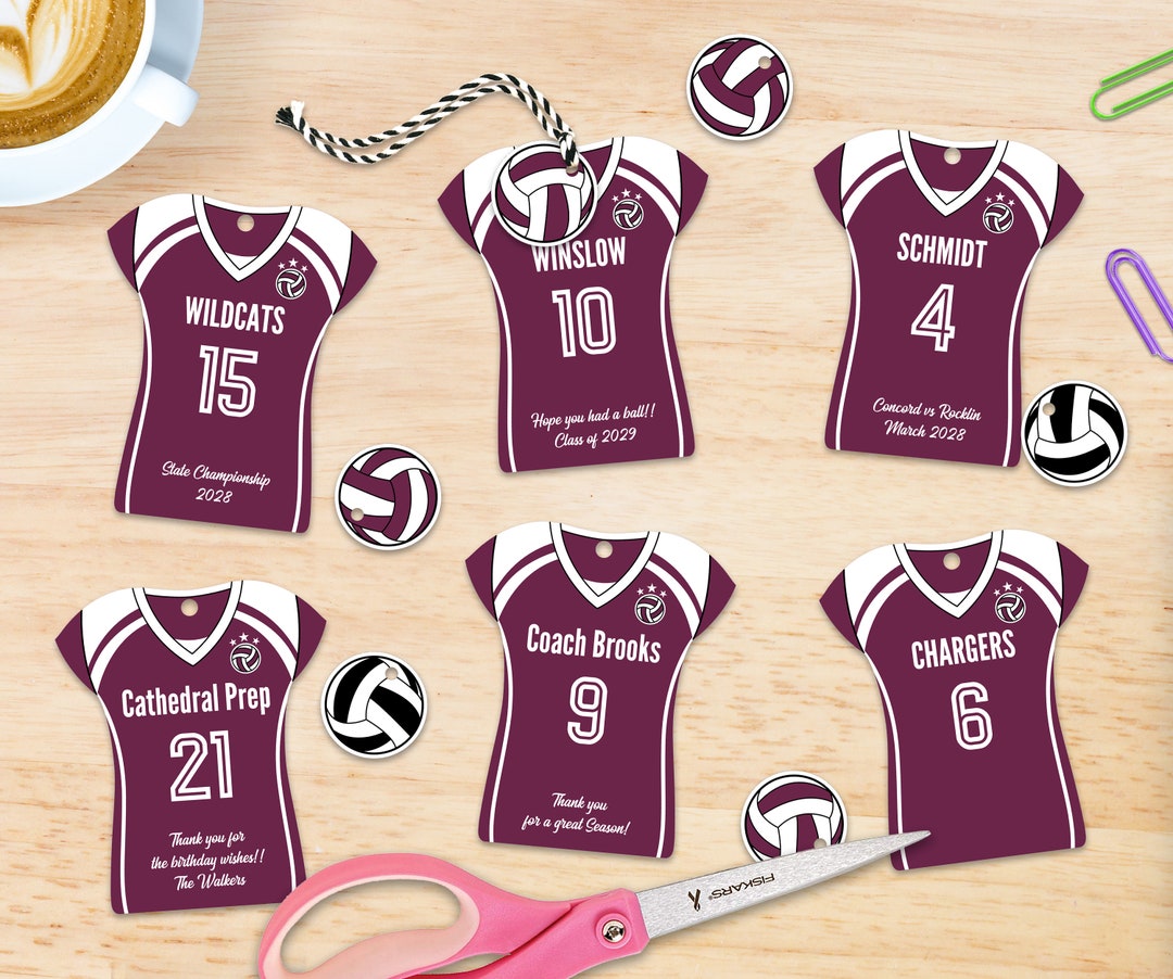 Editable Volleyball Party Favor Tags, Personalized, Jersey Shaped ...