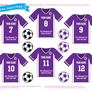 Editable Soccer Party Favor Tags, Personalized, Jersey Shaped Printable ...