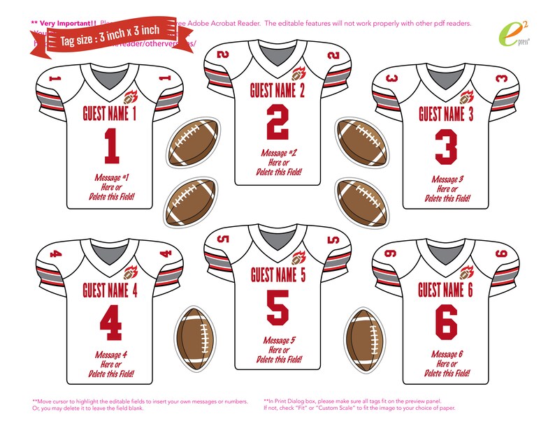 Editable Football Jersey Favor Tags: Personalized Team Banquet (instant ...