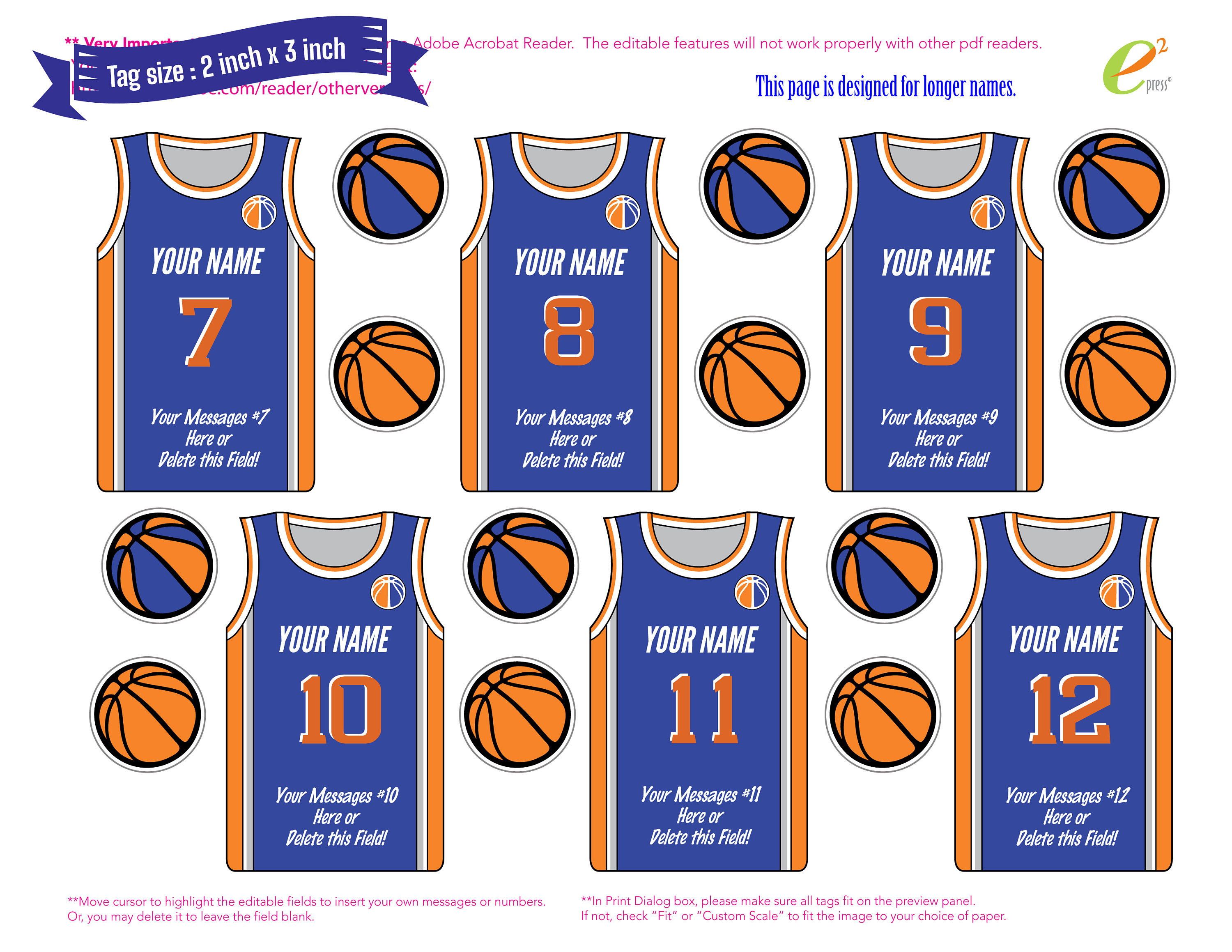 Editable Basketball Jersey Favor Tags: Team Birthday (instant Download ...