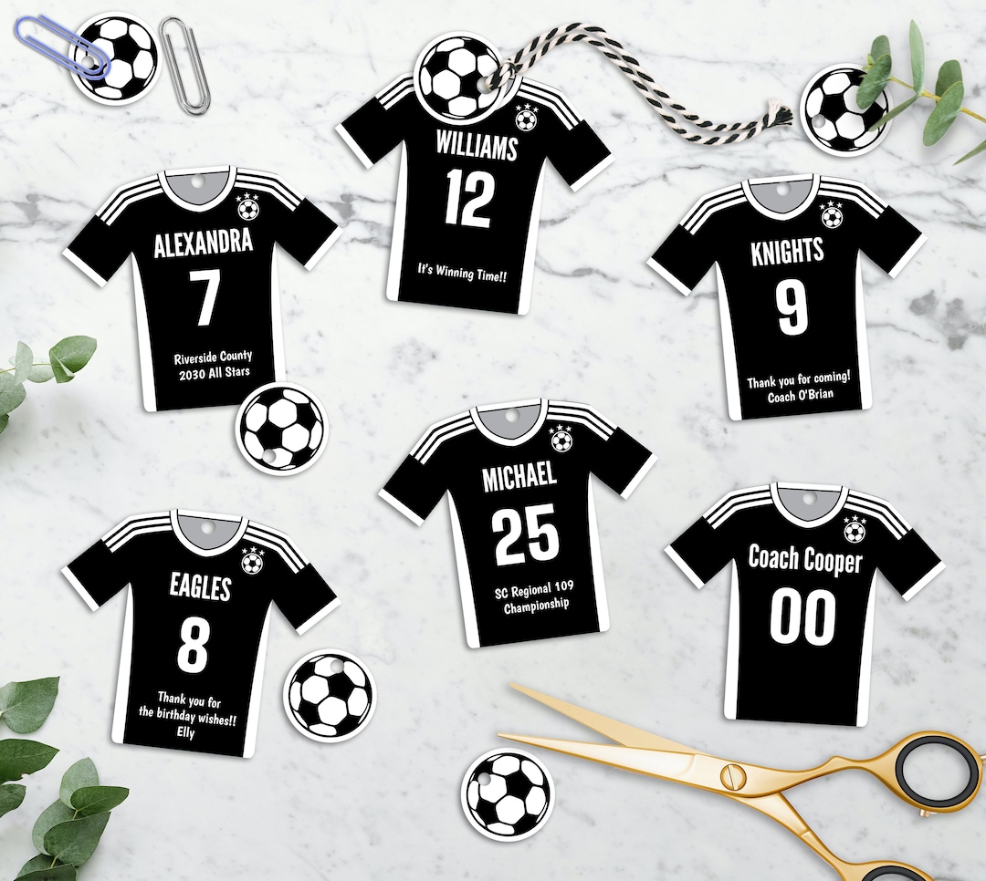 Editable Soccer Party Favor Tags, Personalized, Jersey Shaped Printable ...