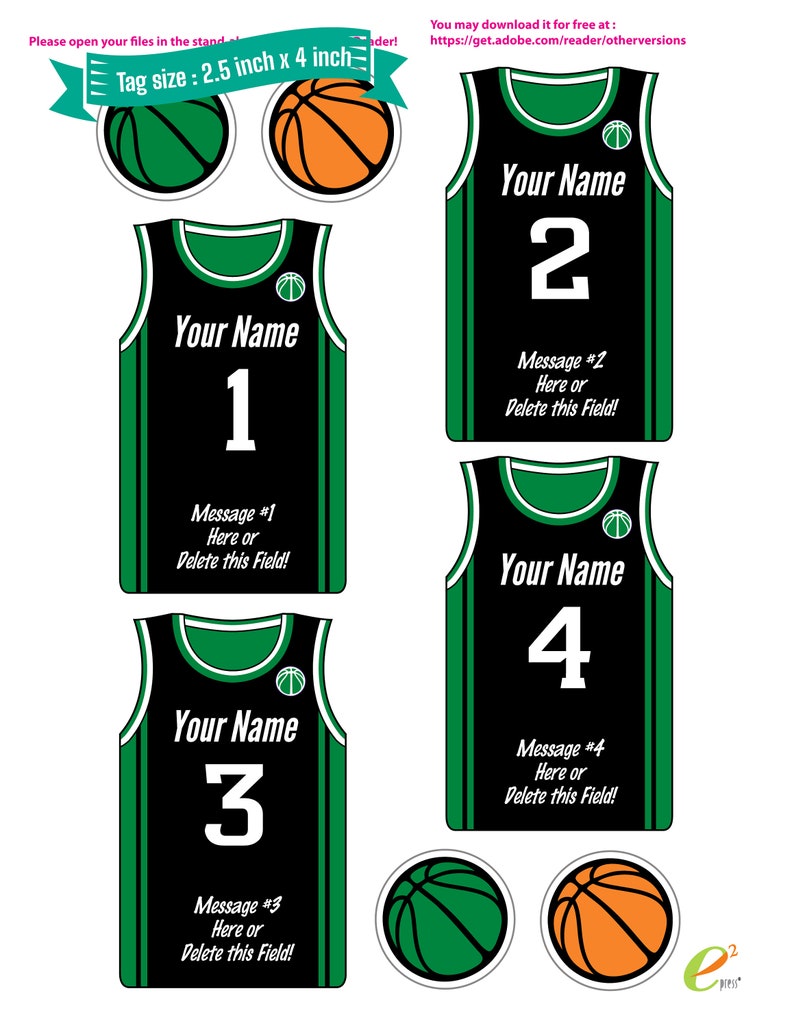 Editable Basketball Party Favor Tags, Personalized, Jersey Shaped ...